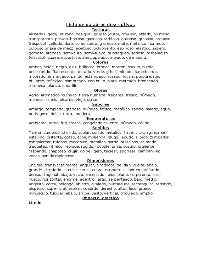 Lista de Palabras Descriptivas | PDF