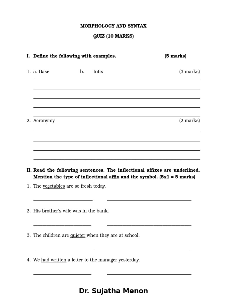 Morphology and Syntax Quiz Guide | PDF