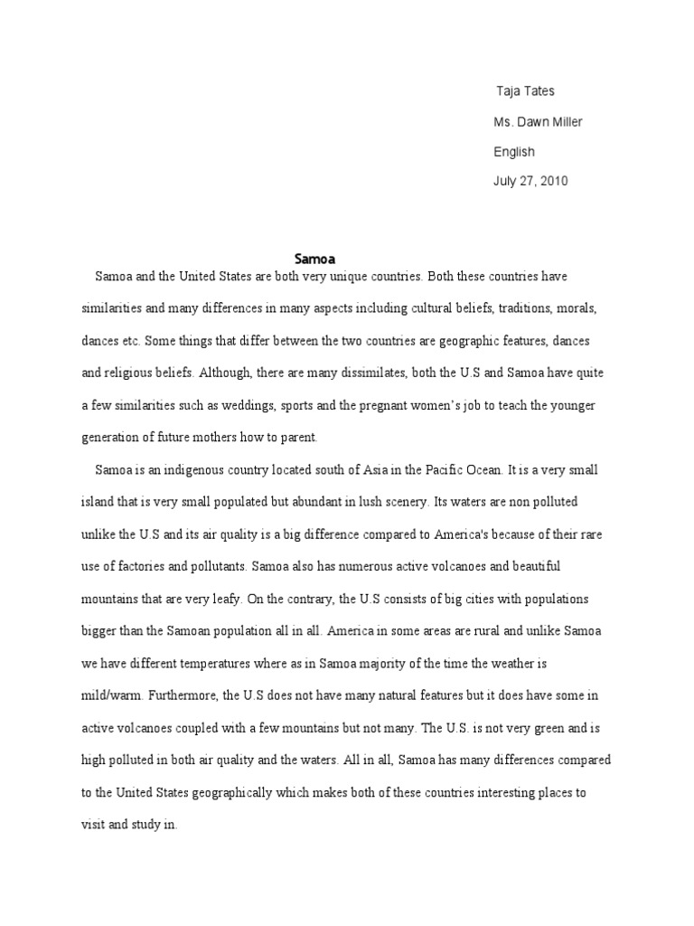 Samoa Essay | PDF | Samoa | The United States