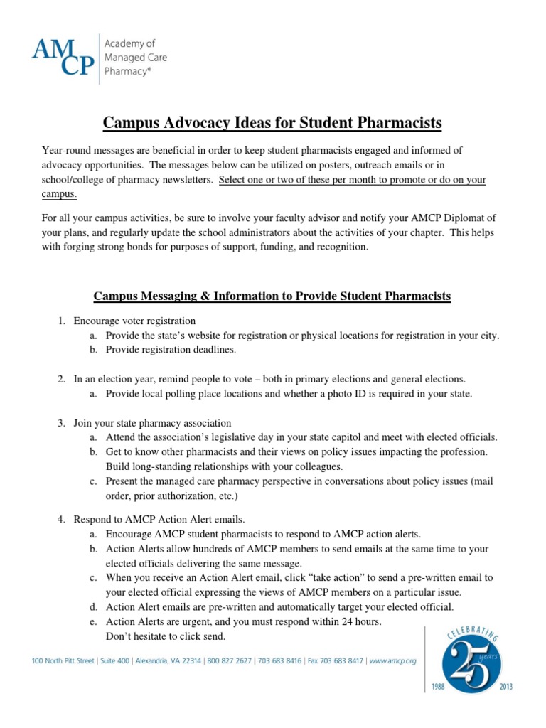 AMCP Student Pharmacist Advocacy Activities | PDF | Pharmacy | Pharmacist