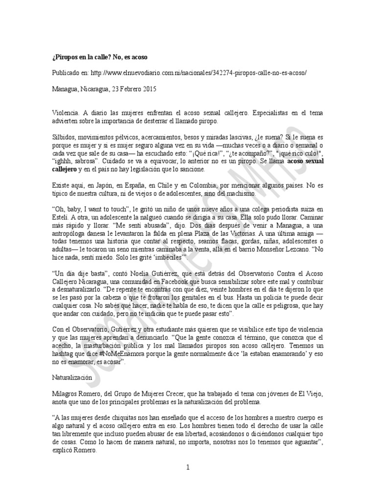 Piropos en La Calle | PDF | Acoso sexual | Mujer Piropos en La Calle | PDF | Acoso sexual | Mujer