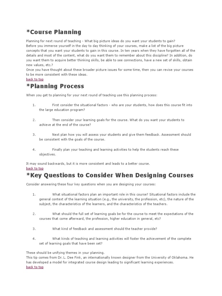 Course Planning | PDF | Educational Assessment | Learning