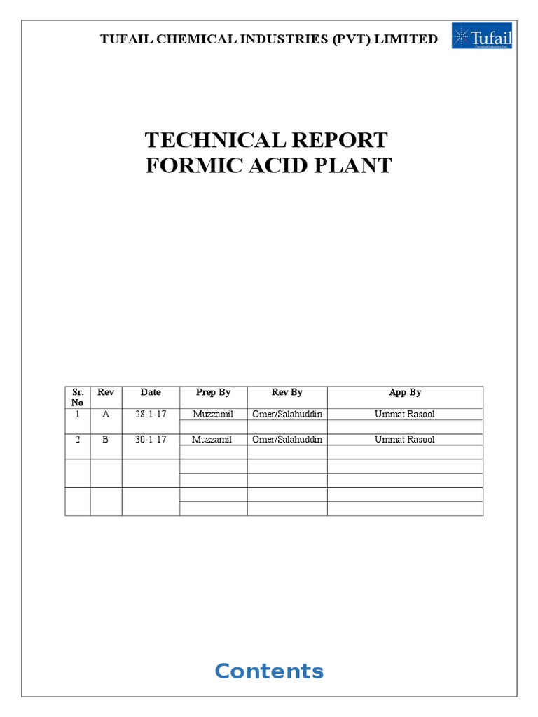 Technical Report of Formic Acid Plant | PDF | Materials | Chemical ...