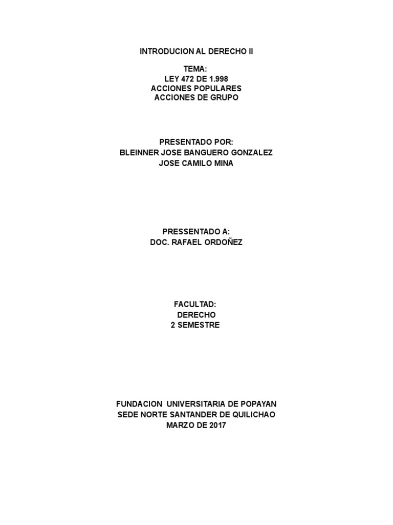 Ley 472 de 1998 | PDF | Derechos | Justicia