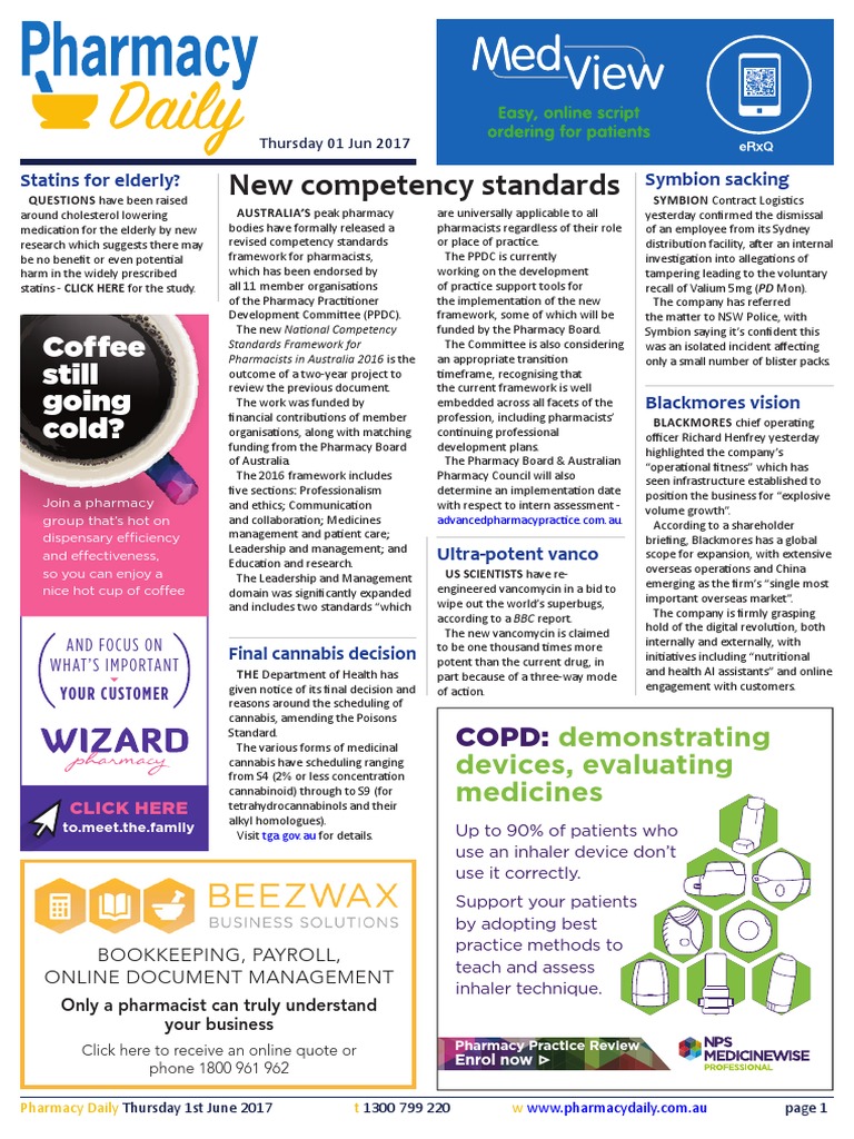 Pharmacy Daily For Thu 01 Jun 2017 - New Competency Standards, DDS ...