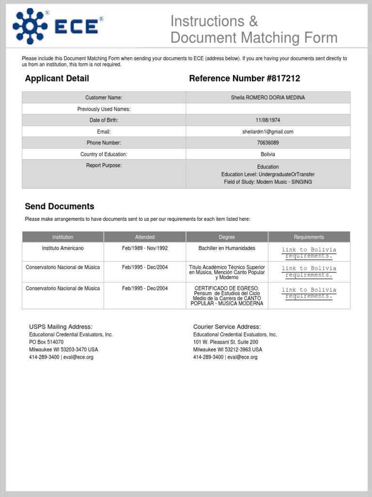 Instructions & Document Matching Form: Applicant Detail Reference ...