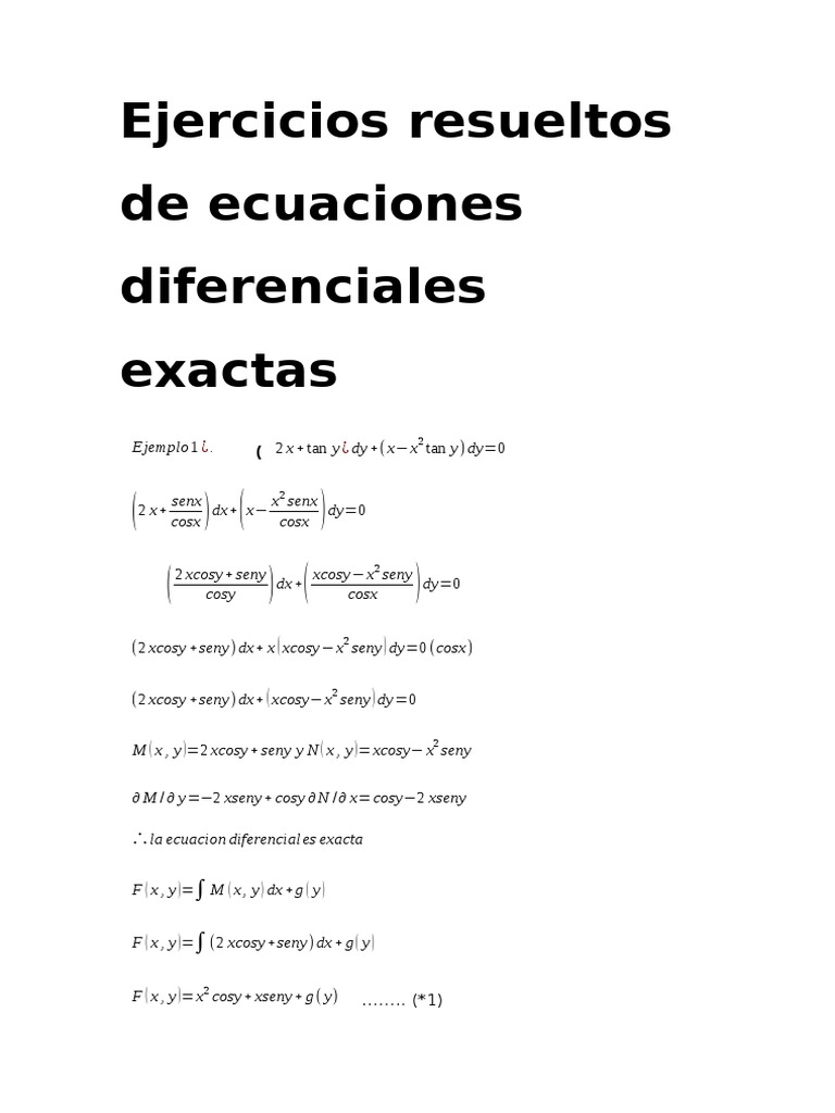 Ejercicios Resueltos de Ecuaciones Diferenciales Exactas | PDF | Relaciones matematicas | Cantidad