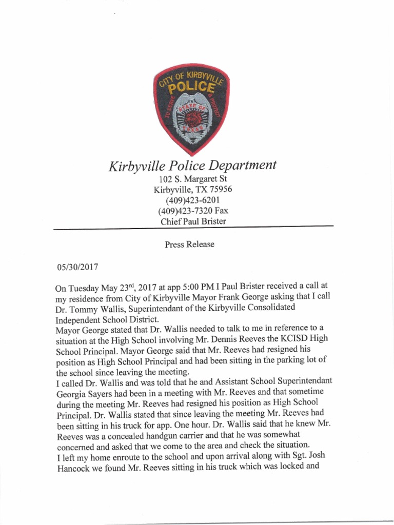 Kirbyville Police Press Release | PDF