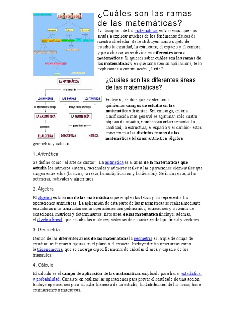 Cuáles Son Las Ramas de Las Matemáticas | Álgebra | Aritmética