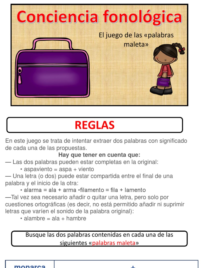 Conciencia Fonológica El Juego de Las Palabras Maleta | PDF