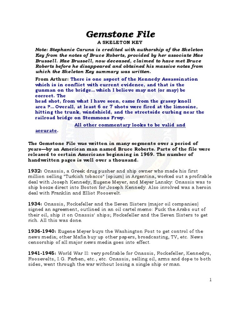 Gemstone File: All Other Commentary Looks To Be Valid and | PDF | Lee ...