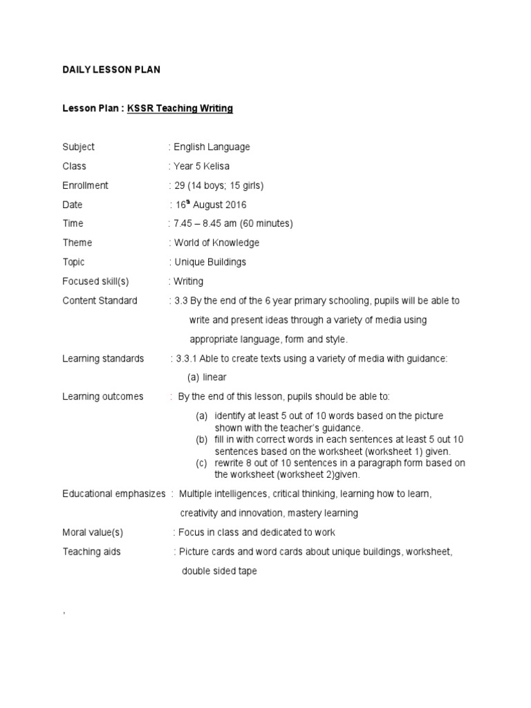 Year 5 English Writing Lesson Plan | PDF | Lesson Plan | Verb