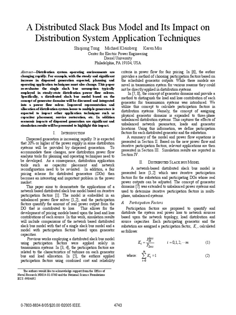 A Distributed Slack Bus Model | PDF | Ac Power | Engineering