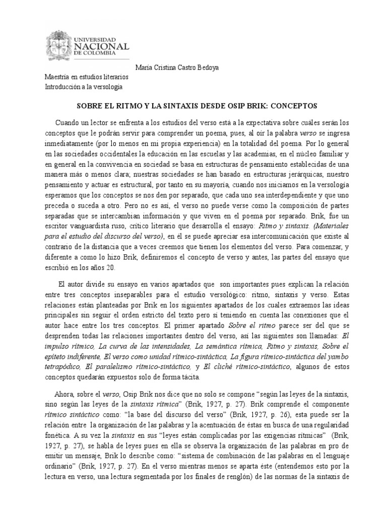 Sobre El Ritmo y La Sintaxis Desde Osip Brik | PDF | Ritmo | Palabra