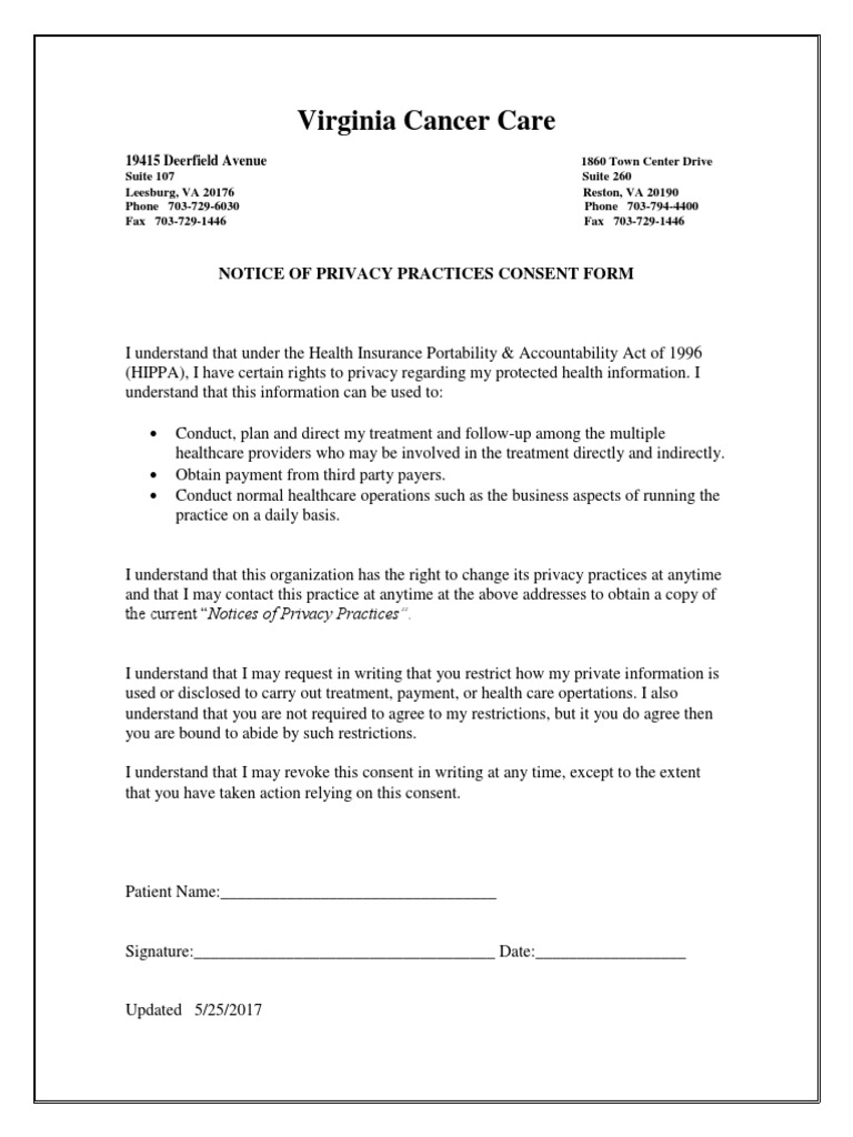 Notice of Privacy Practices Consent Form PDF | PDF | Health Insurance ...
