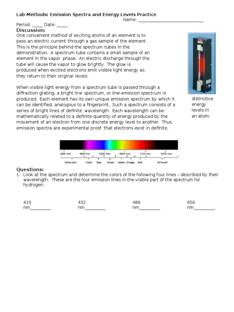 Practice Emission Spectra | PDF | Emission Spectrum | Energy Level