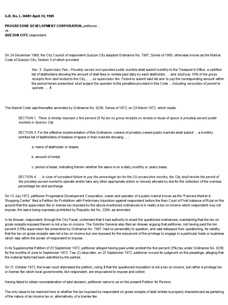 Quezon City Market Tax Dispute Analysis | PDF | Profession | Taxes