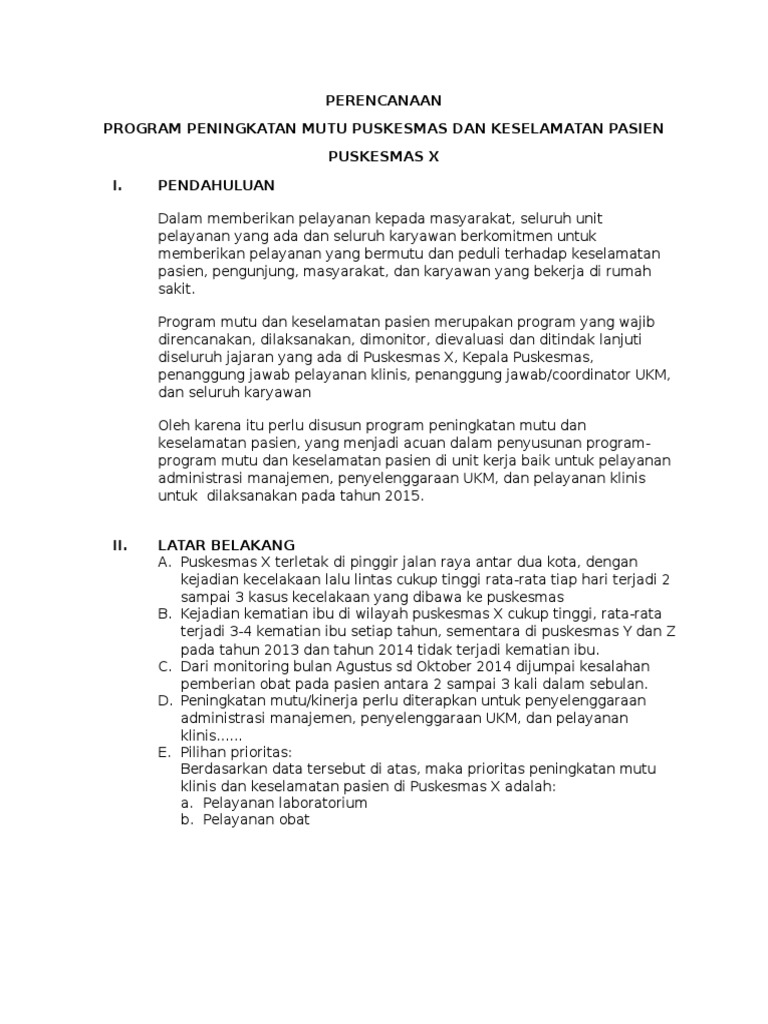 Contoh Program Peningkatan Mutu Puskesmas Dan Keselamatan Pasien - 1 | PDF