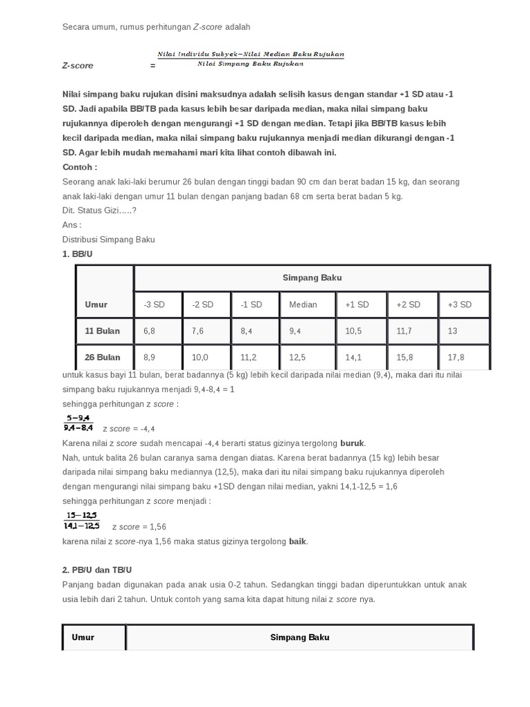 Cara Menghitung Z-Score Gizi Anak | PDF