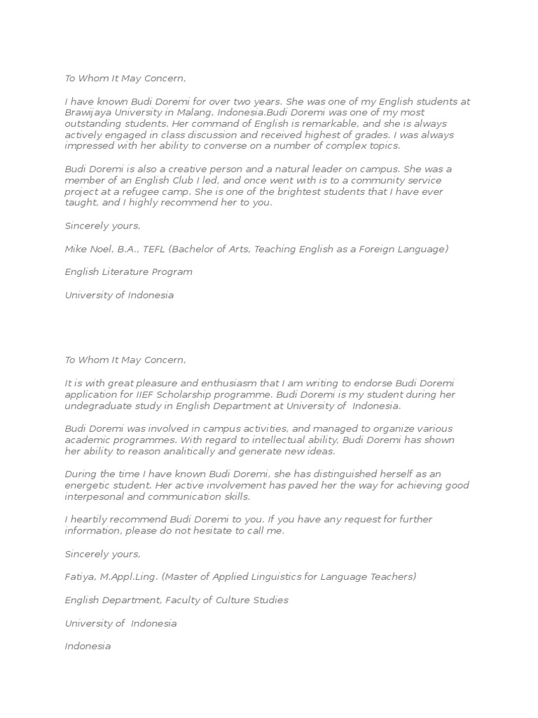 CONTOH RECOMMENDATION LETTER