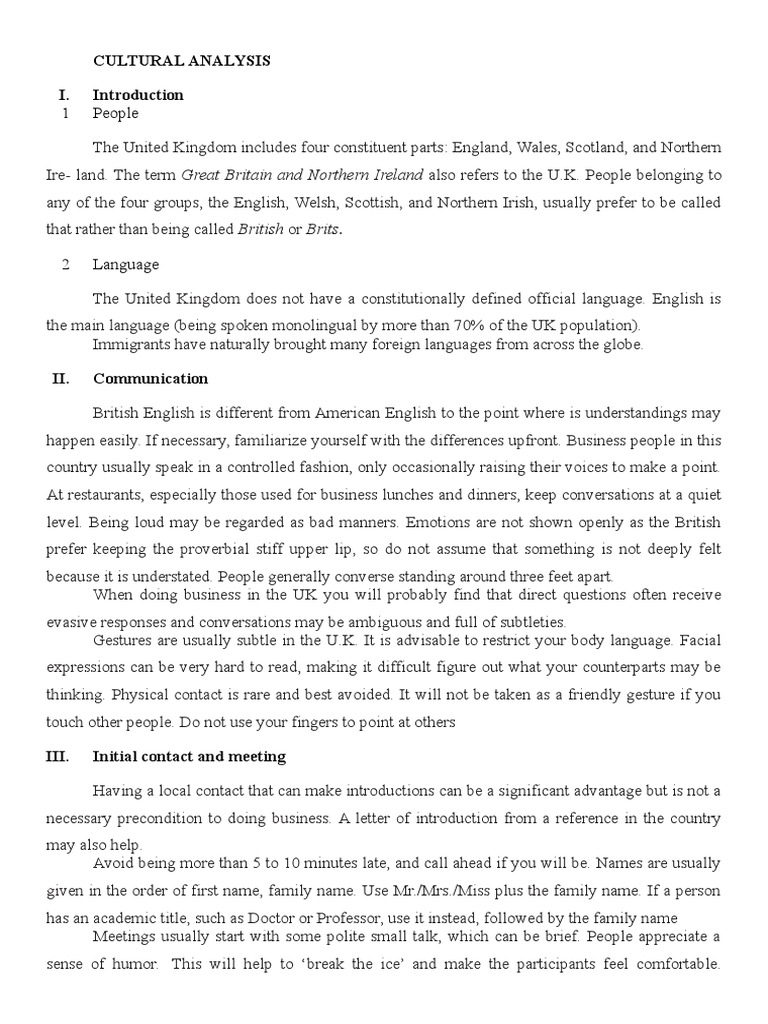 Cultural Analysis | United Kingdom | Negotiation