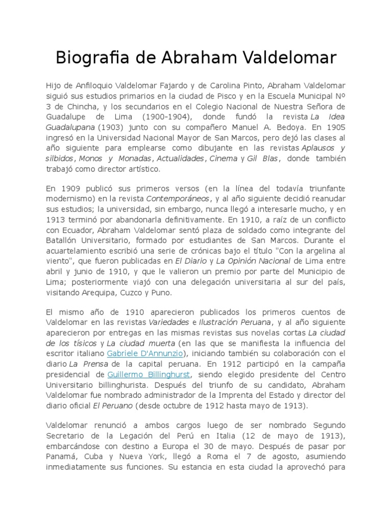 Biografía de Abraham Valdelomar | PDF | Clásicos
