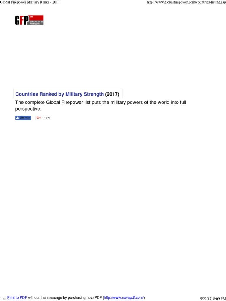 Global Firepower Military Ranks - 2017 | PDF | Asia | Nato