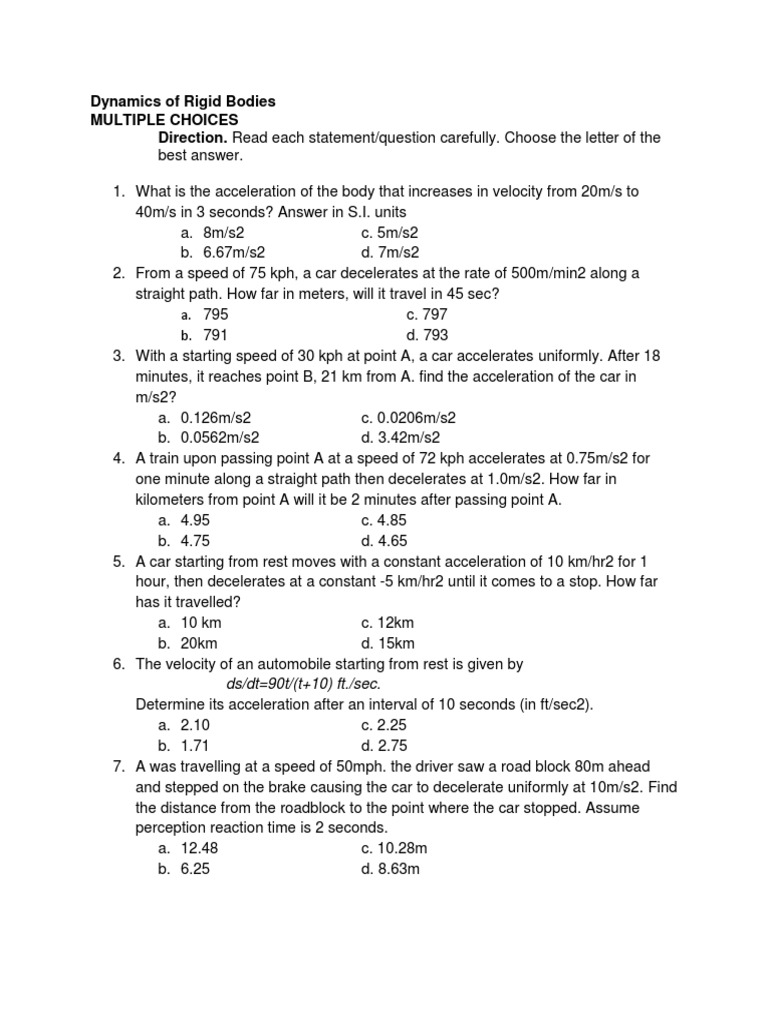 CE Review Dynamics of Rigid Bodies | PDF | Acceleration | Speed