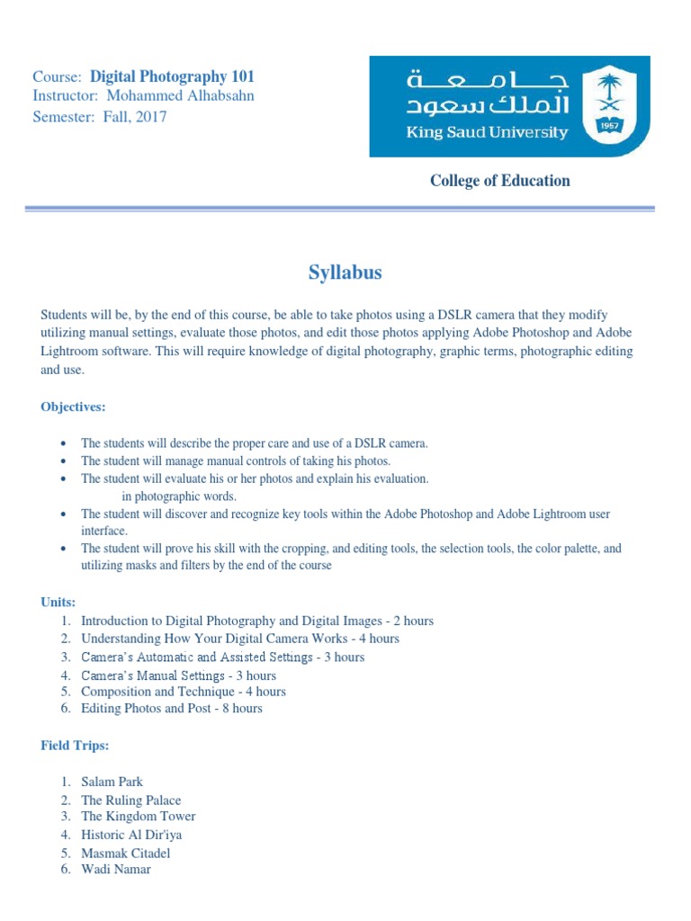 Digital Photography 101 Syllabus | PDF | Art
