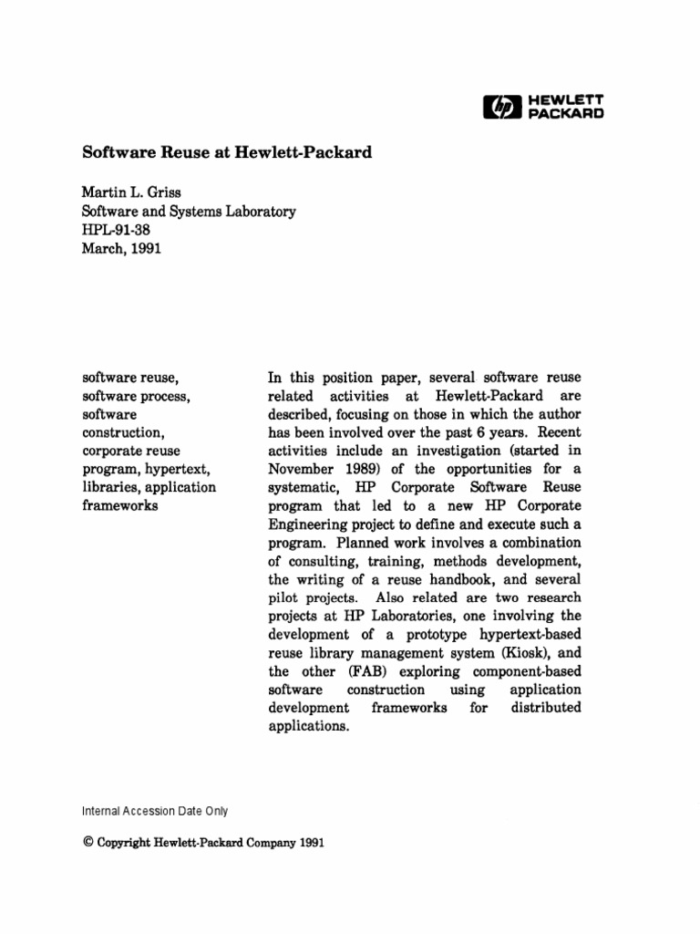 Software Reuse at Hewlett-Packard | PDF | Component Based Software Engineering | Software ...