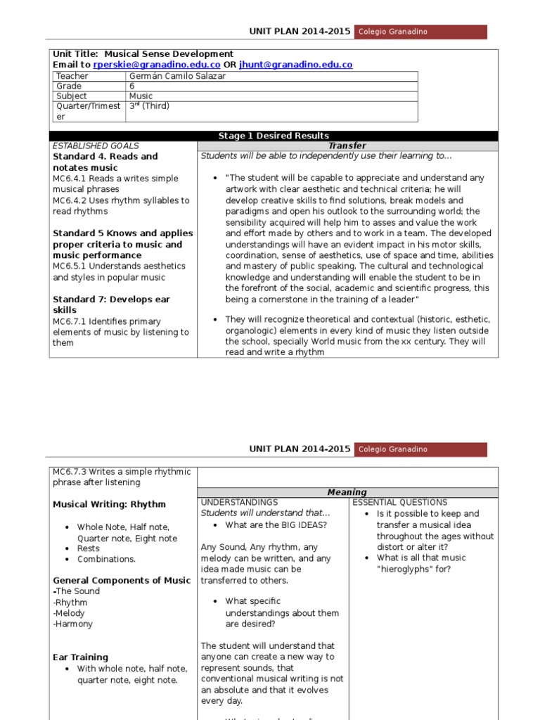 UNIT PLAN First Quarter. 6th | PDF | Rhythm | Aesthetics
