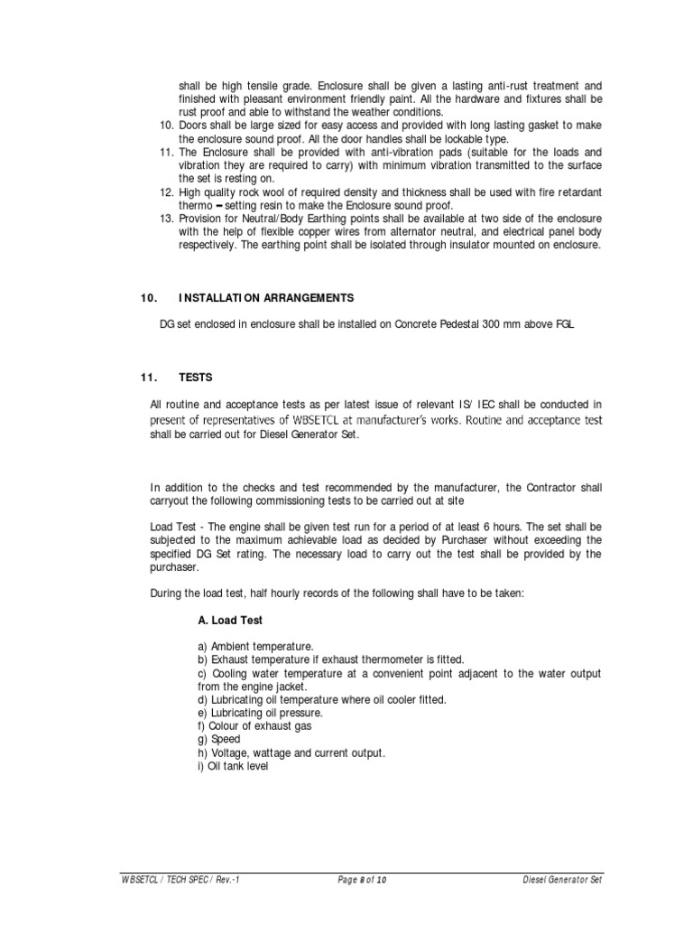 DG SET Acceptance Test | PDF | Electrical Resistance And Conductance ...