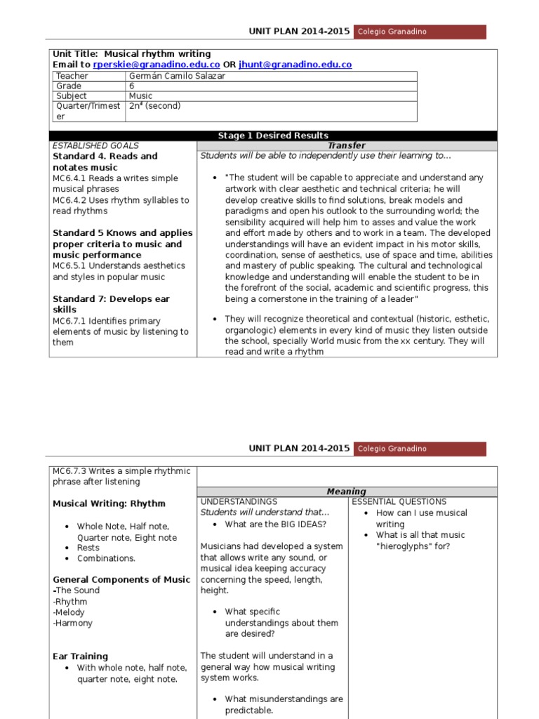 Grade 6 Music Rhythm Writing Plan | PDF | Rhythm | Educational Assessment