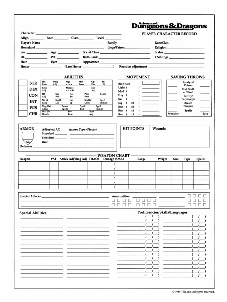 AD&D 2e Character Sheet | PDF