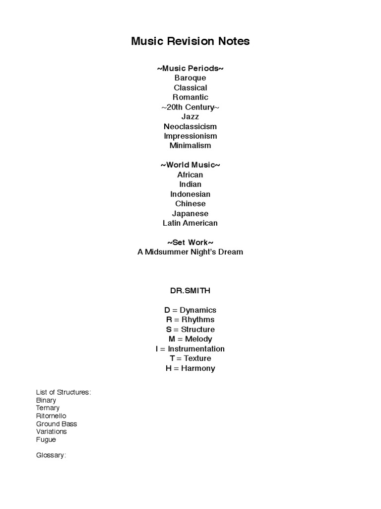 Music Revision Notes | PDF | Classical Period (Music) | Concerto