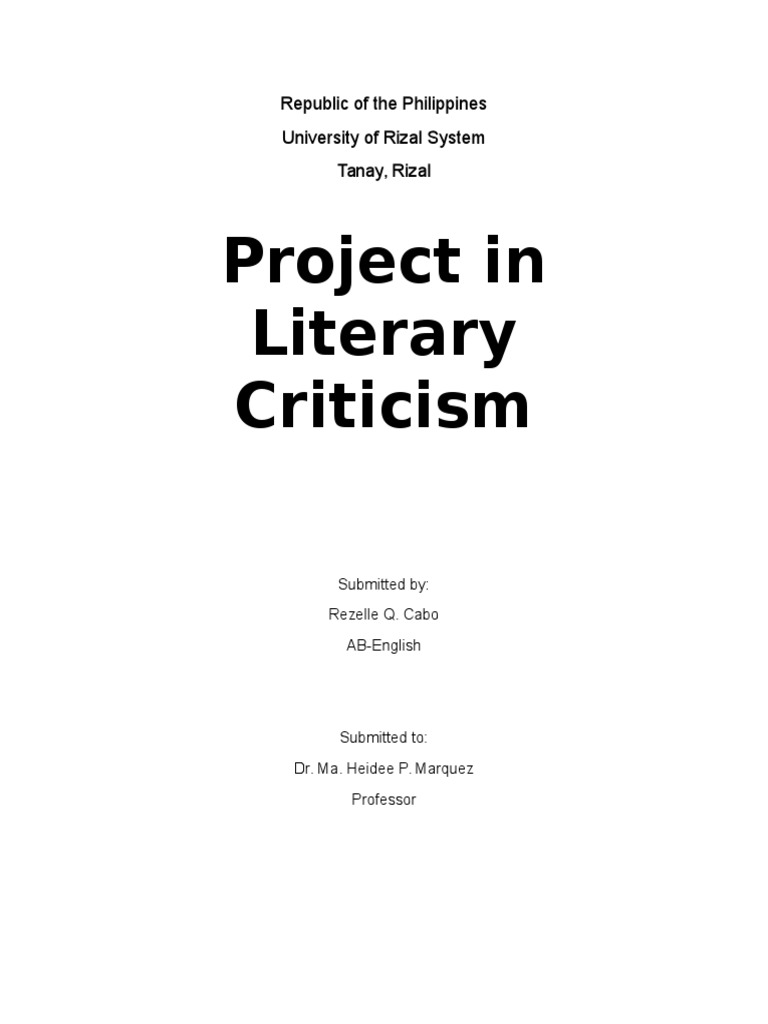 Project in Literary Criticism: Republic of The Philippines University ...