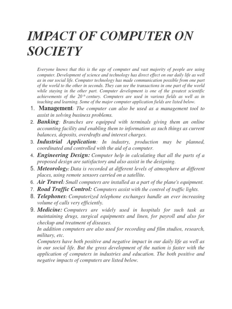 Impact of Computer On Society | PDF | Telecommunication | Automation