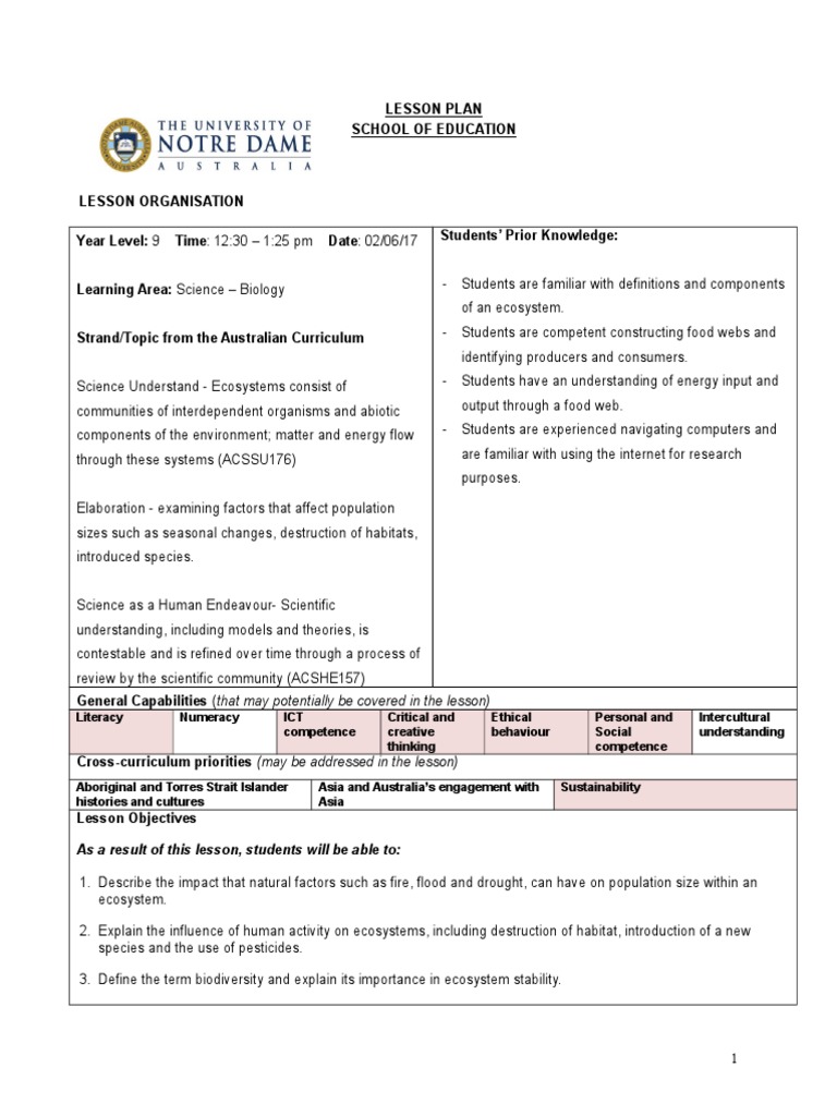 Ecosystems Lesson Plan | PDF | Educational Technology | Ecosystem