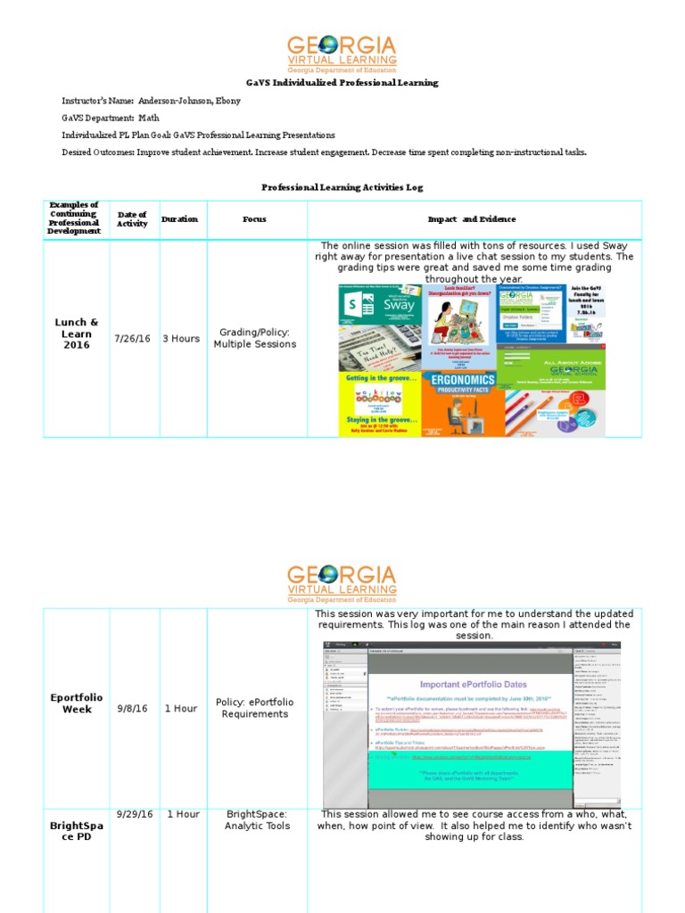 GaVS Professional Learning Activities Log | PDF | Educational ...