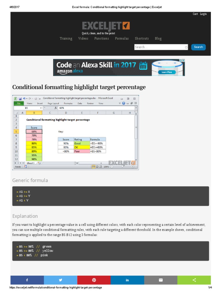 Excel Formula - Conditional Formatting Highlight Target Percentage - Exceljet | PDF | Formula ...