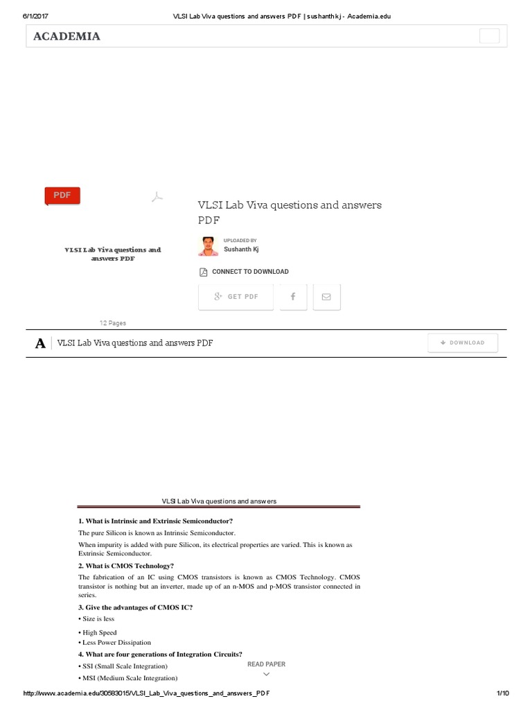 VLSI Lab Viva Questions and Answers PDF - Sushanth KJ - Academia | PDF ...