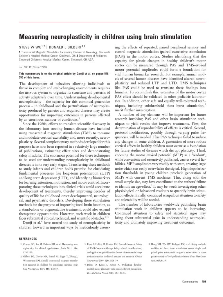 Measuring Neuroplasticity in Children Using Brain Stimulation | PDF ...