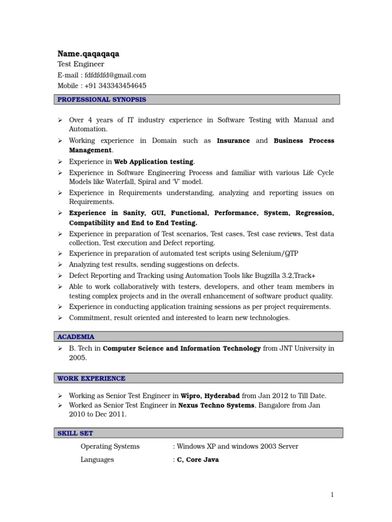 Selenium 4yrs Experience Resume | PDF | Selenium (Software) | Software ...