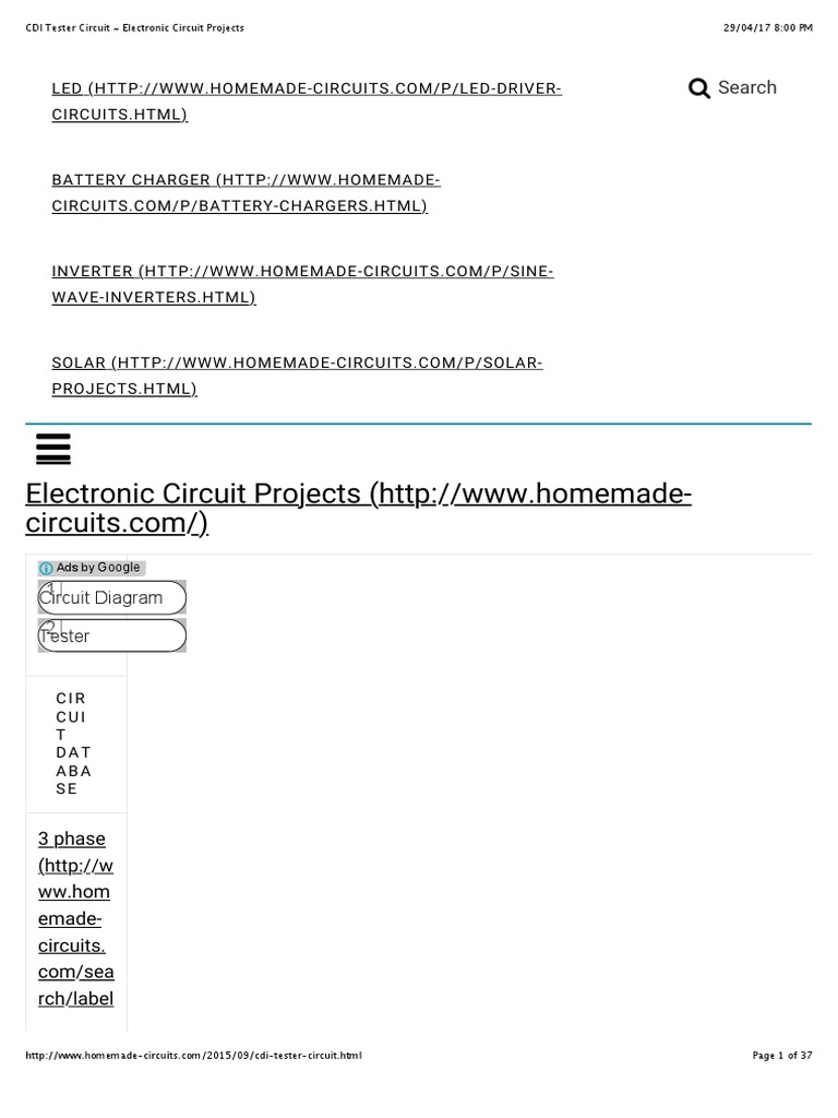 CDI Tester Circuit Electronic Circuit Projects | PDF | Ignition System ...