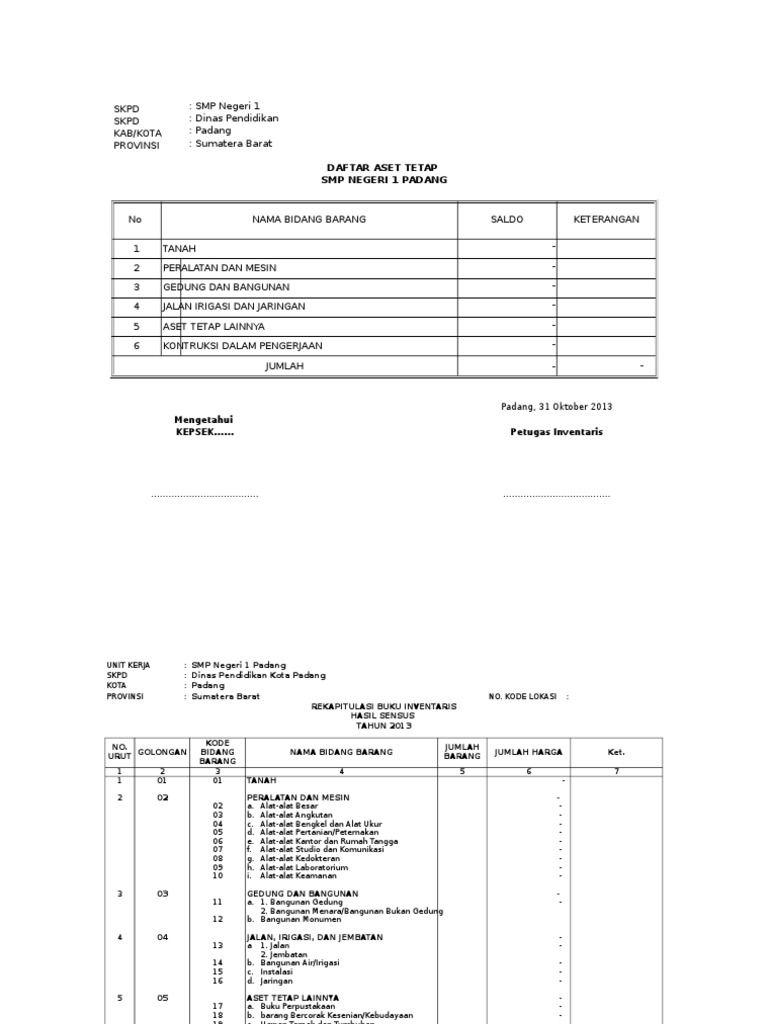 Format Lap Aset Utk Bahan Sensus Kosong Folio | PDF