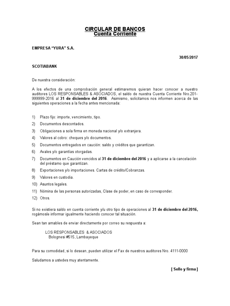 Modelo de Circular de Bancos | PDF | Bancos | Economias