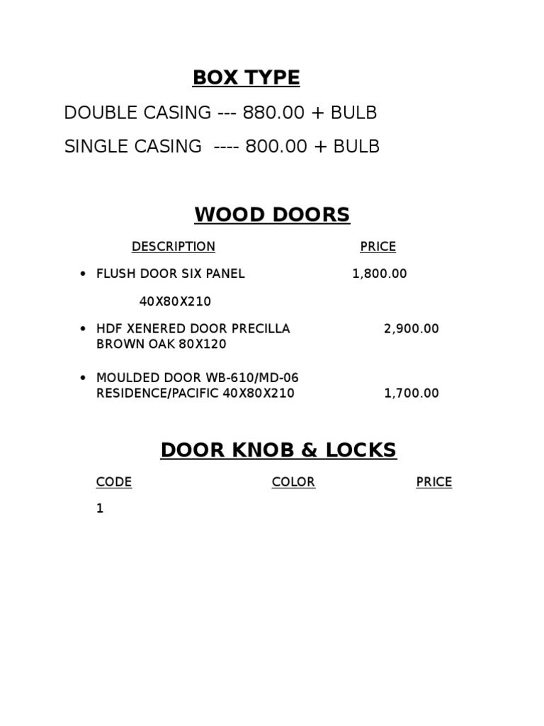 Box Type: Double Casing - 880.00 + Bulb SINGLE CASING - 800.00 + BULB | PDF