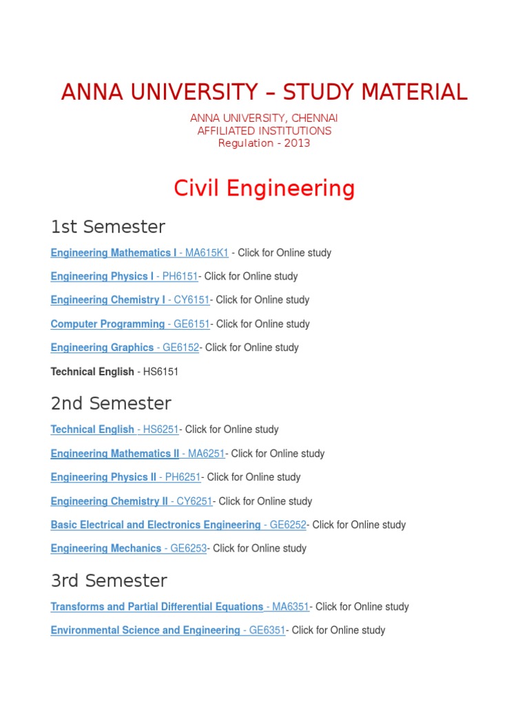 Anna University Eee, Ece, It, Mech, Cse, Civil, Notes 1st, 2nd, 3rd ...