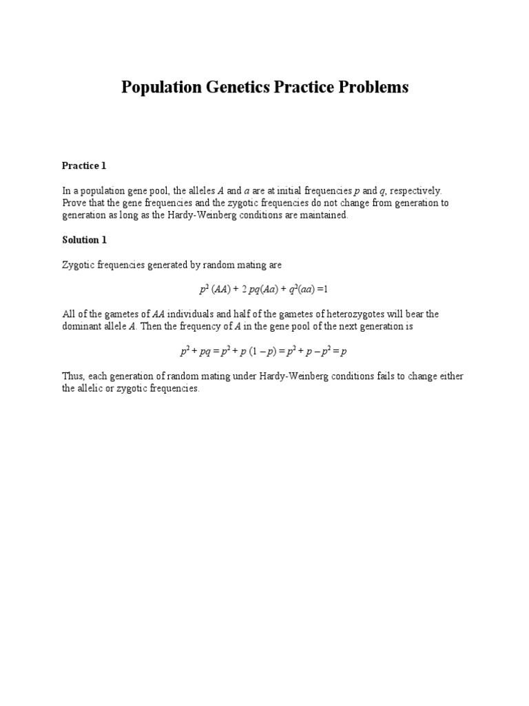 Hardy-Weinberg Practice Problems | PDF | Dominance (Genetics) | Allele