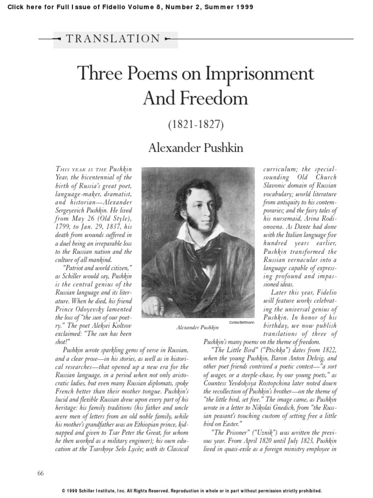 Fidelio - Alexander Pushkin: Three Poems On Imprisonment and Freedom ...